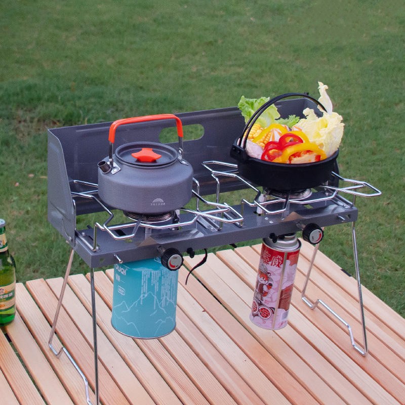 Portable 2-Burner Butane Stove with Folding Lid and Stand | Shopee ...