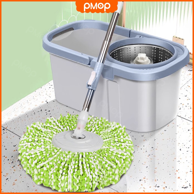 PMOP Mop With Spinner and Bucket Complete Set Stainless Steel rod Thick ...