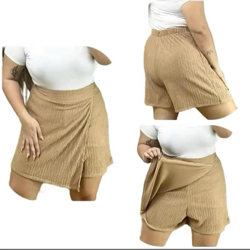 M-5XL PLUS SIZE RHIAN SKORT HIGH WAIST SHORTS XL-3XL CREPE overlap ...