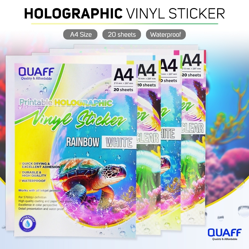 (20 sheets)A4 Size QUAFF Printable Hologram Vinyl Inkjet Sticker Waterproof 210mm x 297mm ...