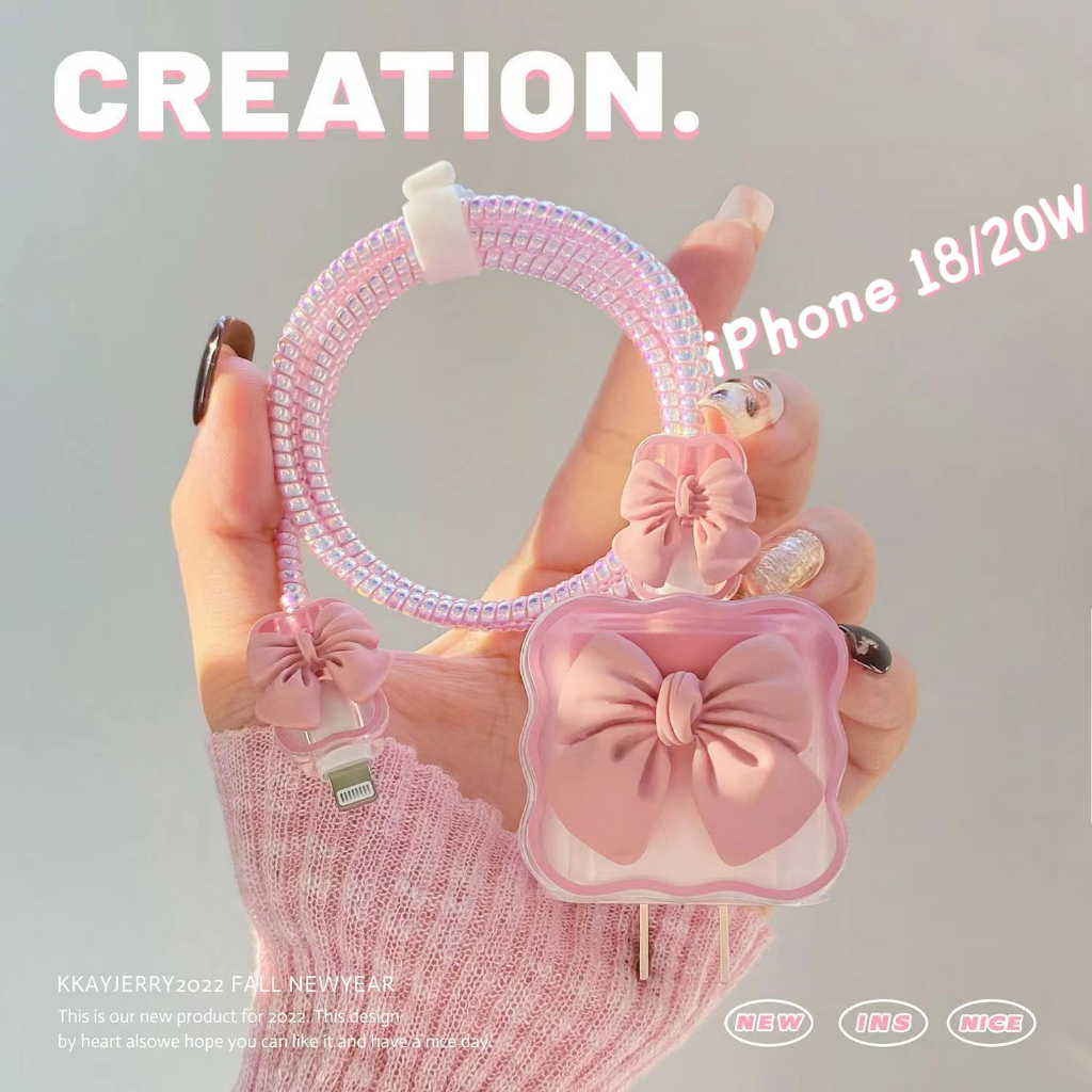 Data Cable Protection Set Wave Pattern Bowknot Charging Wire Protection ...