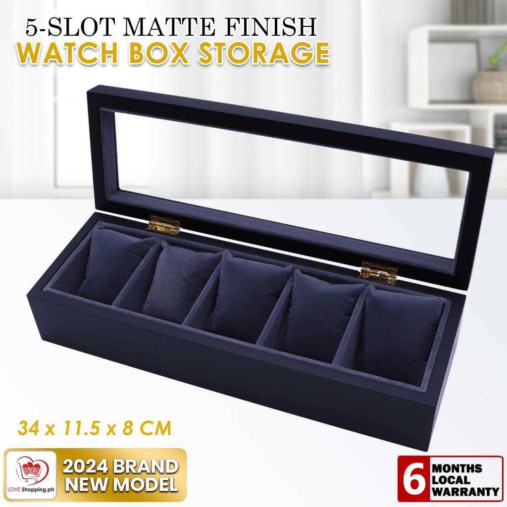 5 Slots Matte Finish Exterior Watch Box Watch Storage Display with ...