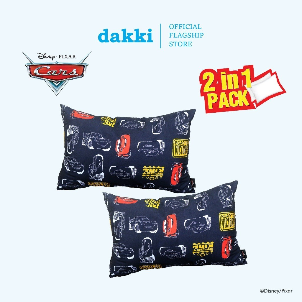Dakki 2 in 1 dToons Line and Solid Mcqueen 18"x28" Regular Pillow ...