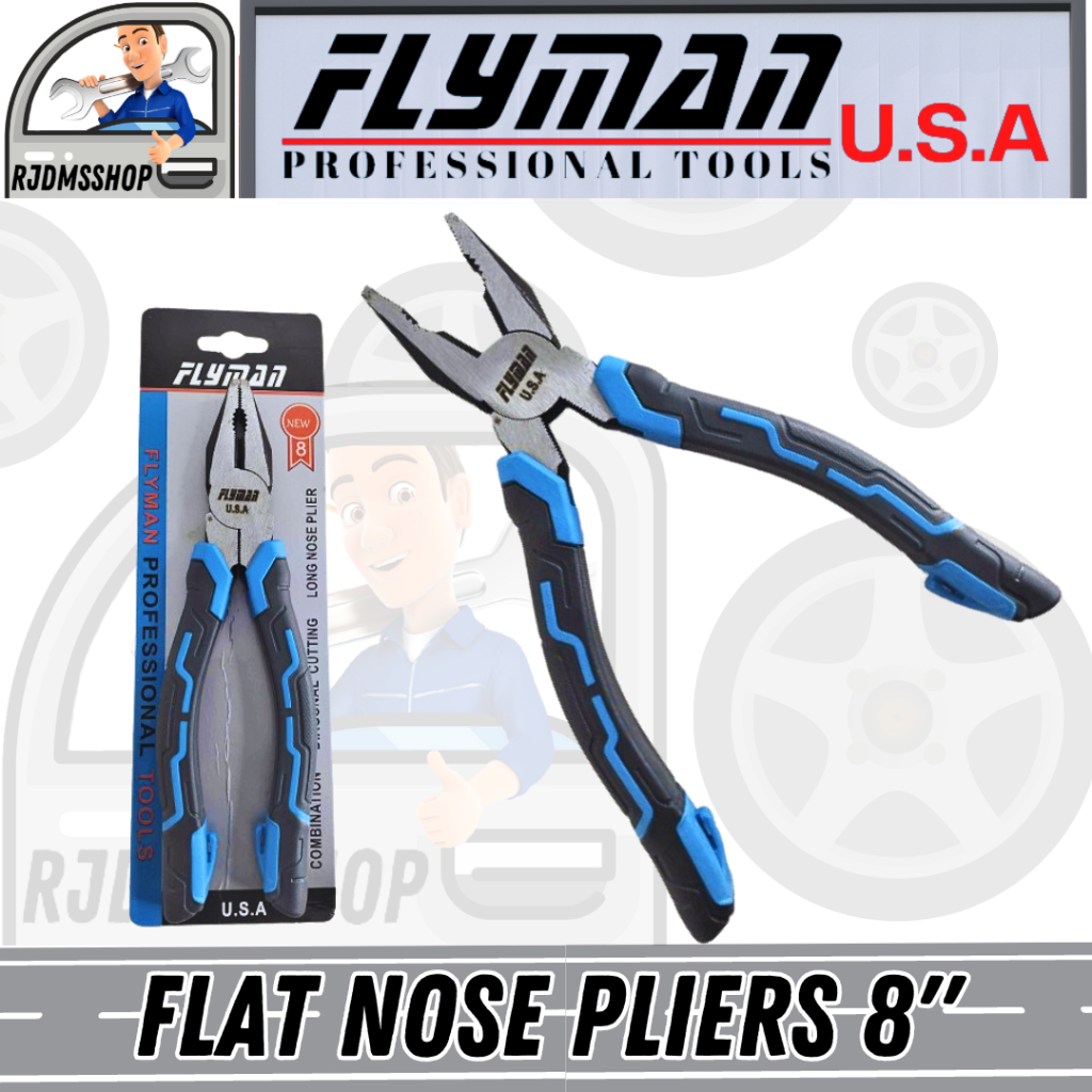 Rjdmsshop01 Flyman Flat Nose Plier 8" Plais Cr.V Rubber Handle High ...