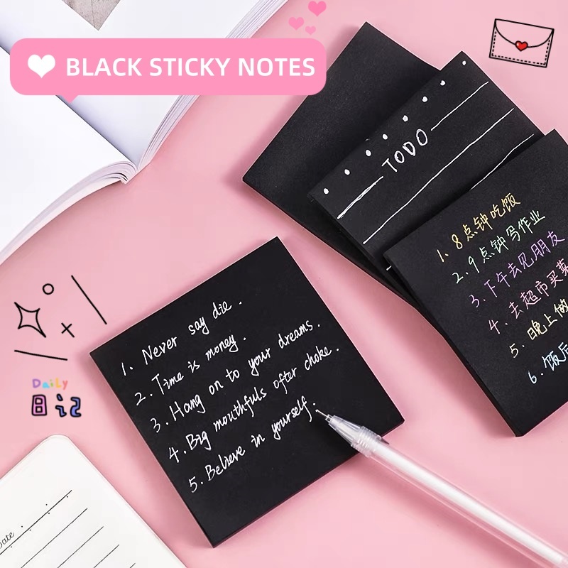 50pcs Pure black removable message note Creative paper black N times ...
