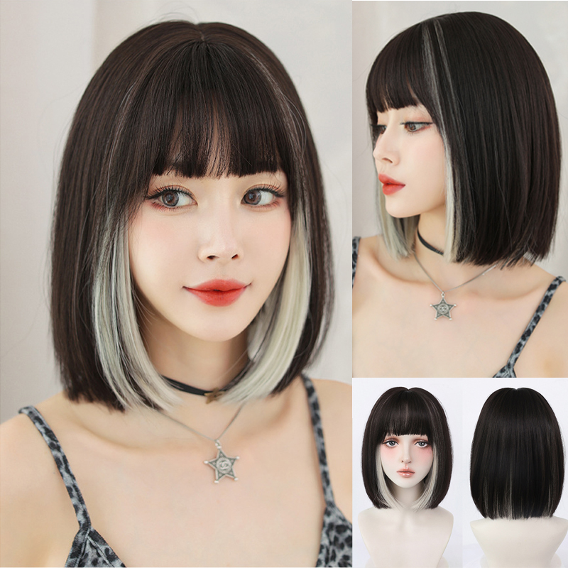 Korean Style Short Straight Hair Wig for Women Lisa Clavicle bobo Head ...