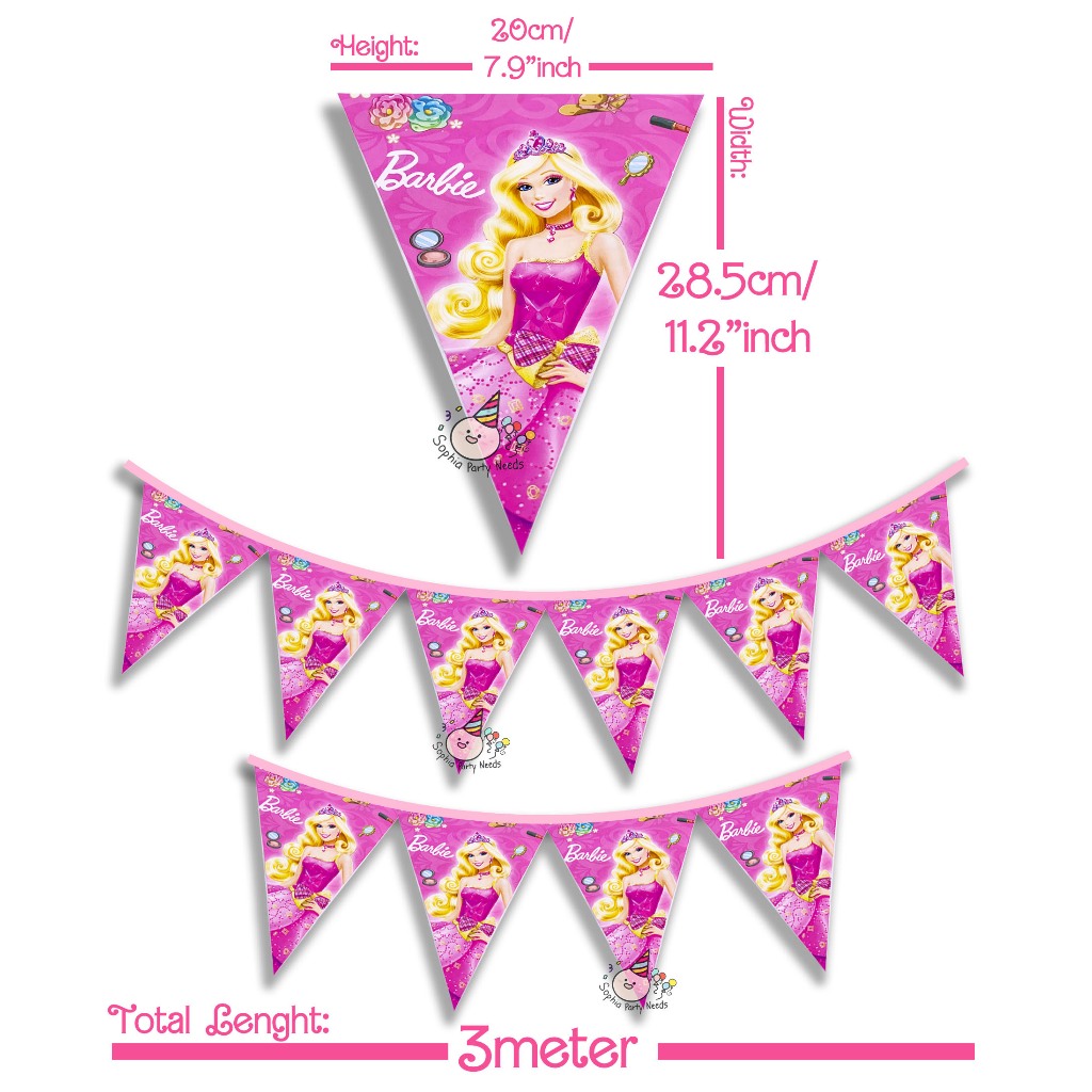 Barbie Triangle Party Flags Banderitas (10 triangle 3 meter) | Shopee ...