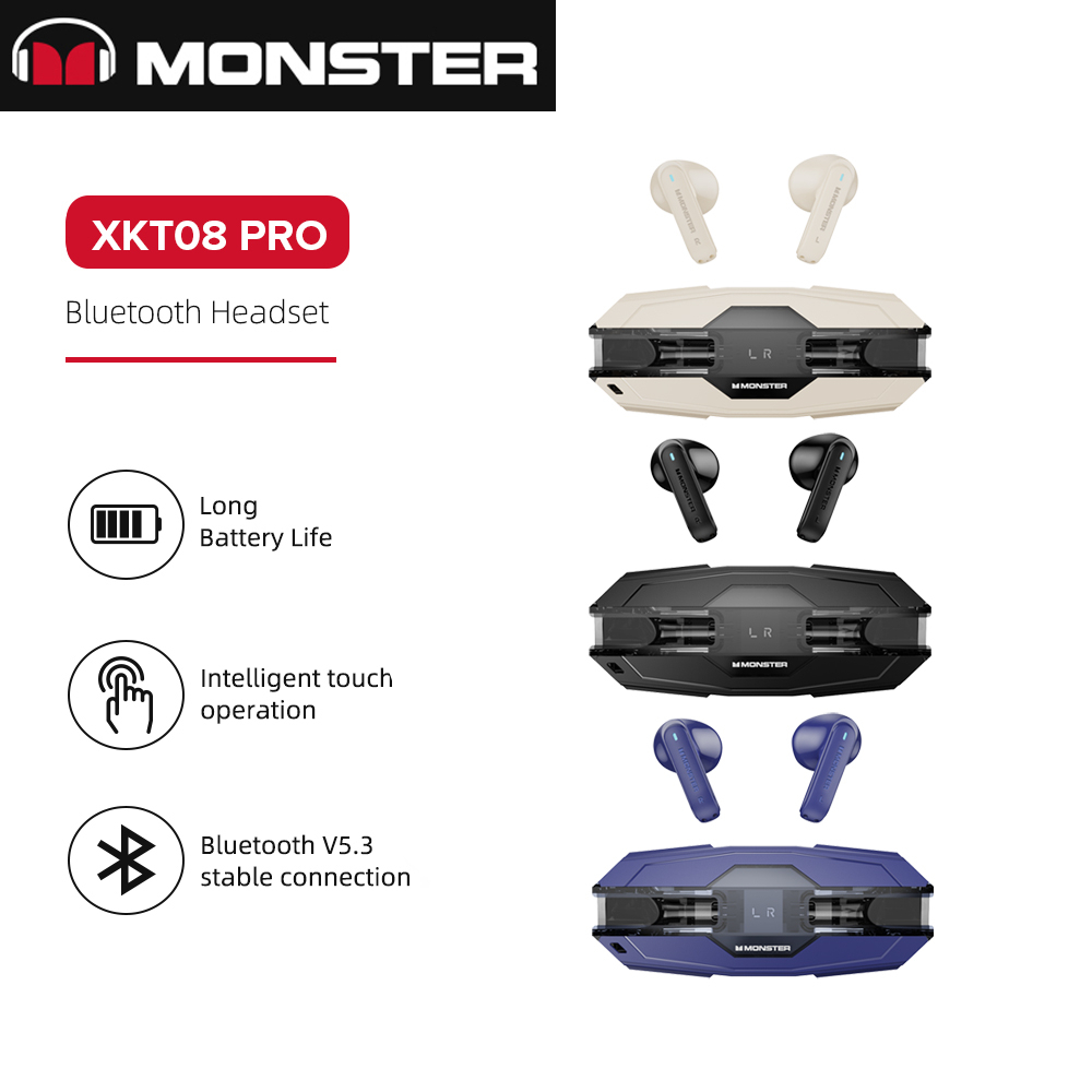 Monster XKT08 Pro Wireless Gaming Earphone Bluetooth 5.3 Headphones Low ...