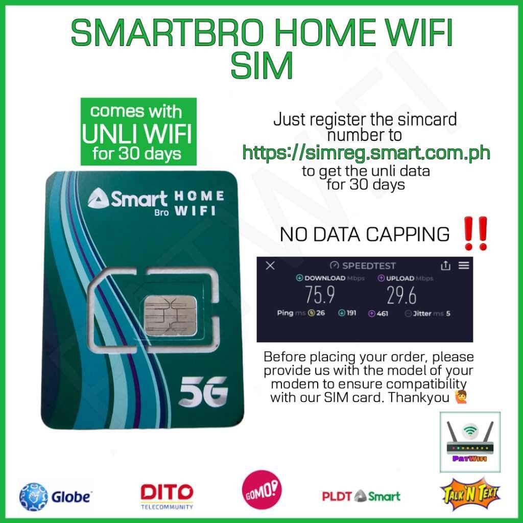 SMARTBRO WIFI SIM 5G SIM WITH UNLI DATA FOR DAYS 30DAYS | Shopee Philippines