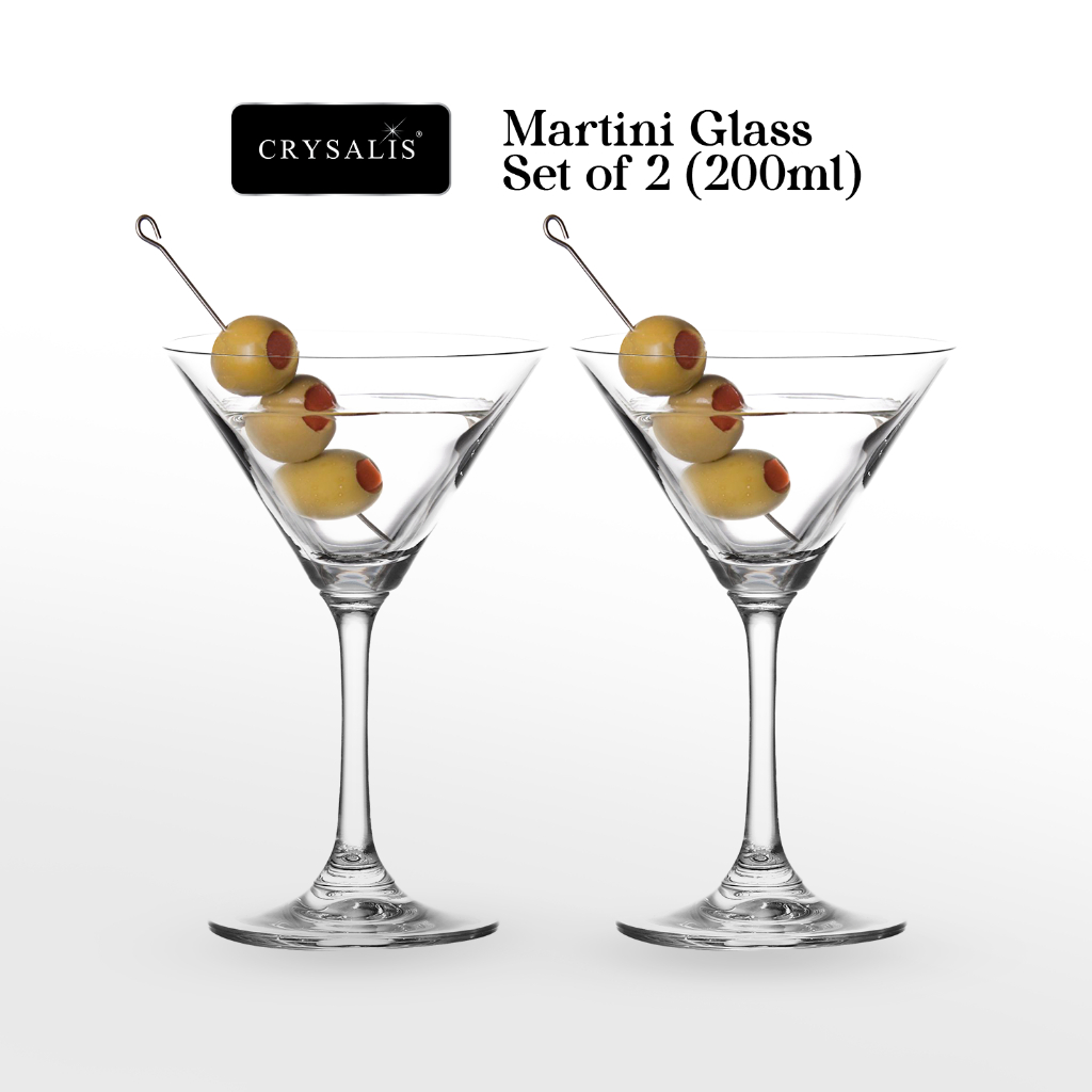 CRYSALIS Martini Cocktail Glass 200ml | 7oz [Set of 2] Party Bar Drinking Glass Steamware ...