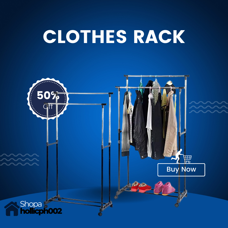 Double Pole Clothes Rack Telescopic Stores Clothes, Towels and Curtains ...