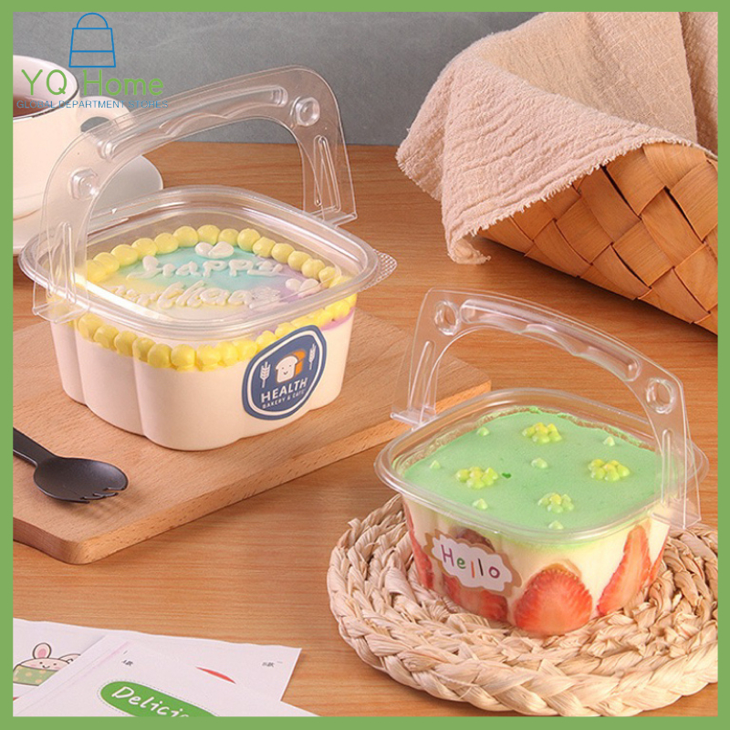 50pcs Transparent Square Packaging Handle Dessert Plastic Container ...
