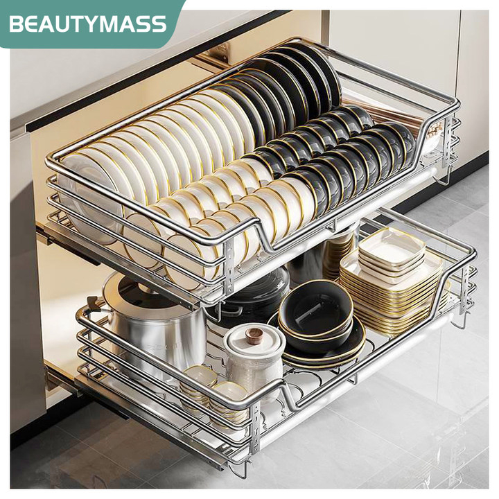 BTY 1/2PCS Pull Out Basket Stainless Dish Rack Pull Out Tray Plate ...