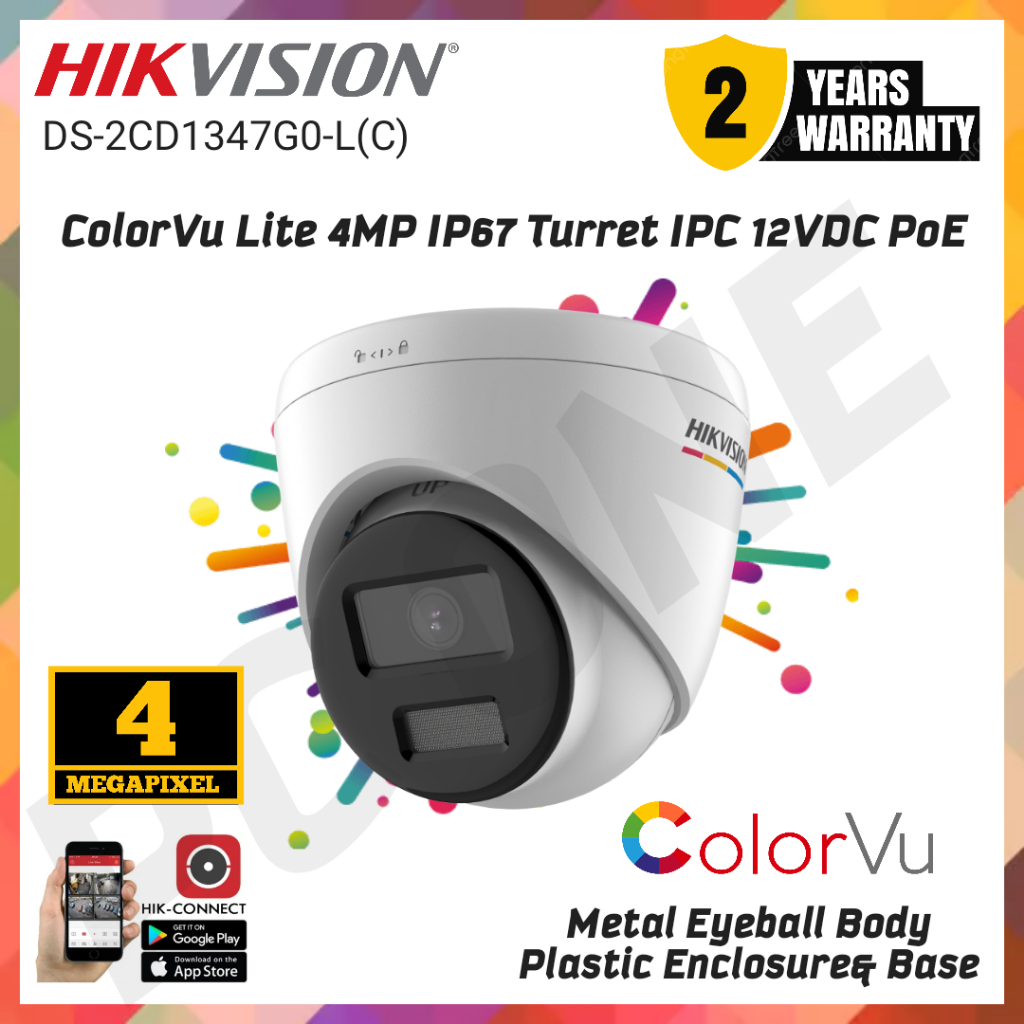 HIKVISION ColorVu Lite DS-2CD1347G0-L(C) 4MP IP67 Turret IPC | Shopee ...