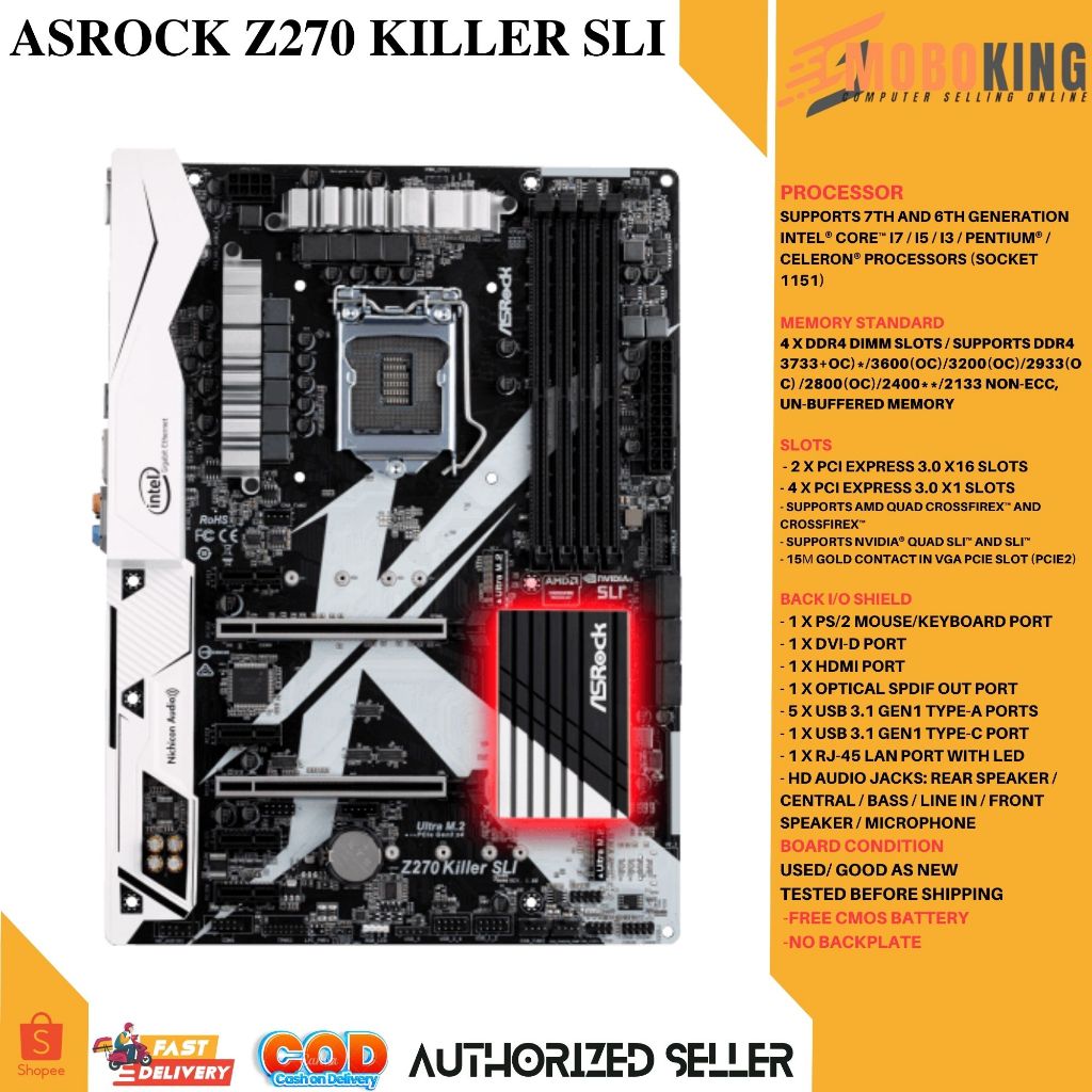 ASROCK Z270 KILLER SLI 7th 6th Desktop Motherboard Z270 Socket LGA 1151 ...