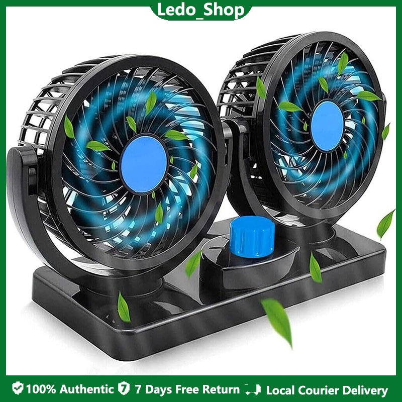 Dual Head Fan 360Rotatable Car Air Cooling Cooler Adjustable Truck 12V ...