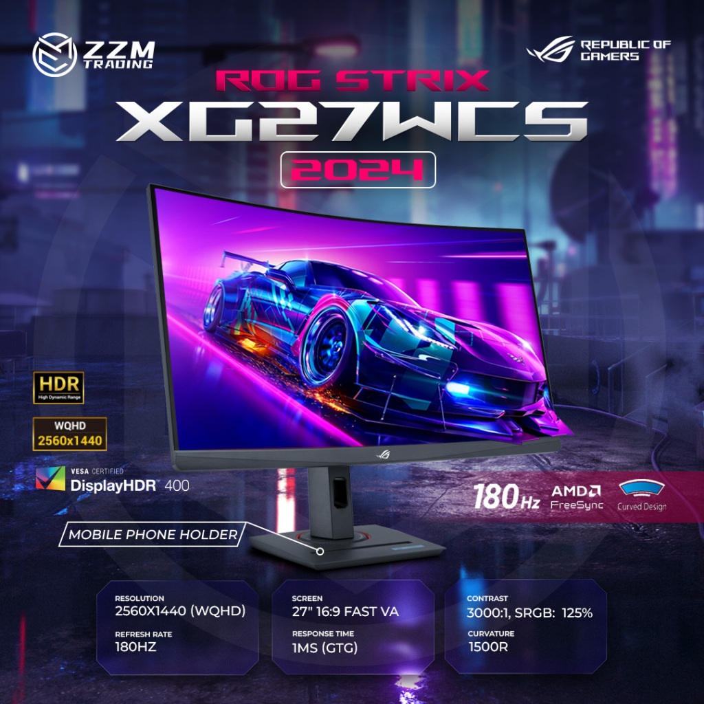 Asus ROG STRIX XG27WCS 27" Gaming Monitor 2560x1440 Fast VA 180Hz 1ms ...