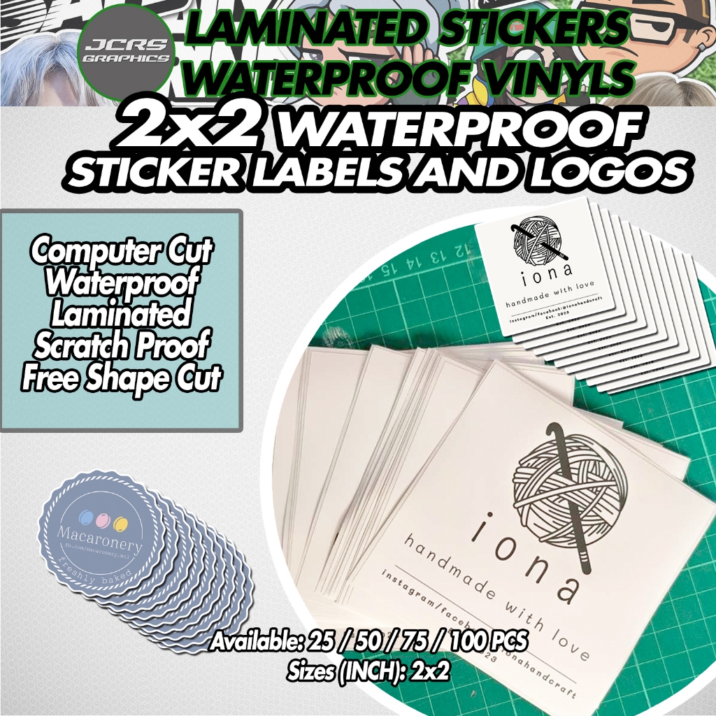 2X2 INCHES Laminated Personalized Logo Label Sticker Waterproof 25PCS ...