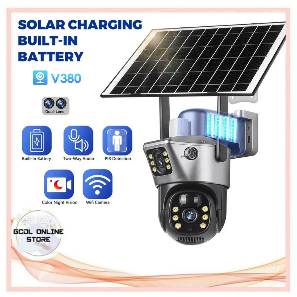 V380 Pro 8MP Dual Lens PTZ Wireless Solar Camera Dual Screens Audio PIR Human Tracking Outdoor ...