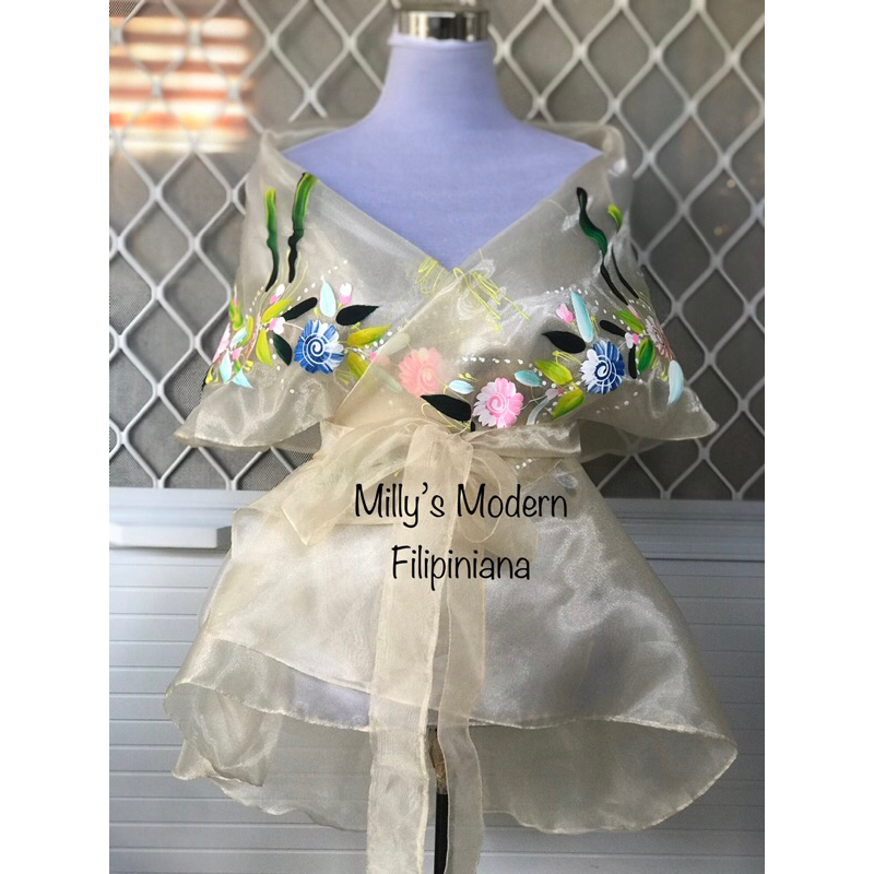 Filipiniana wrapped around / Elise Beige / cream/alampay panuelo ...