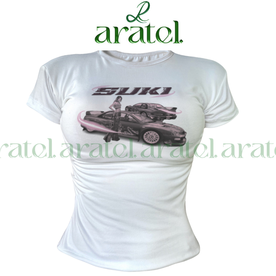 ARATEL [OFFICIAL] White Full Length Printed Top (Double-lining front ...