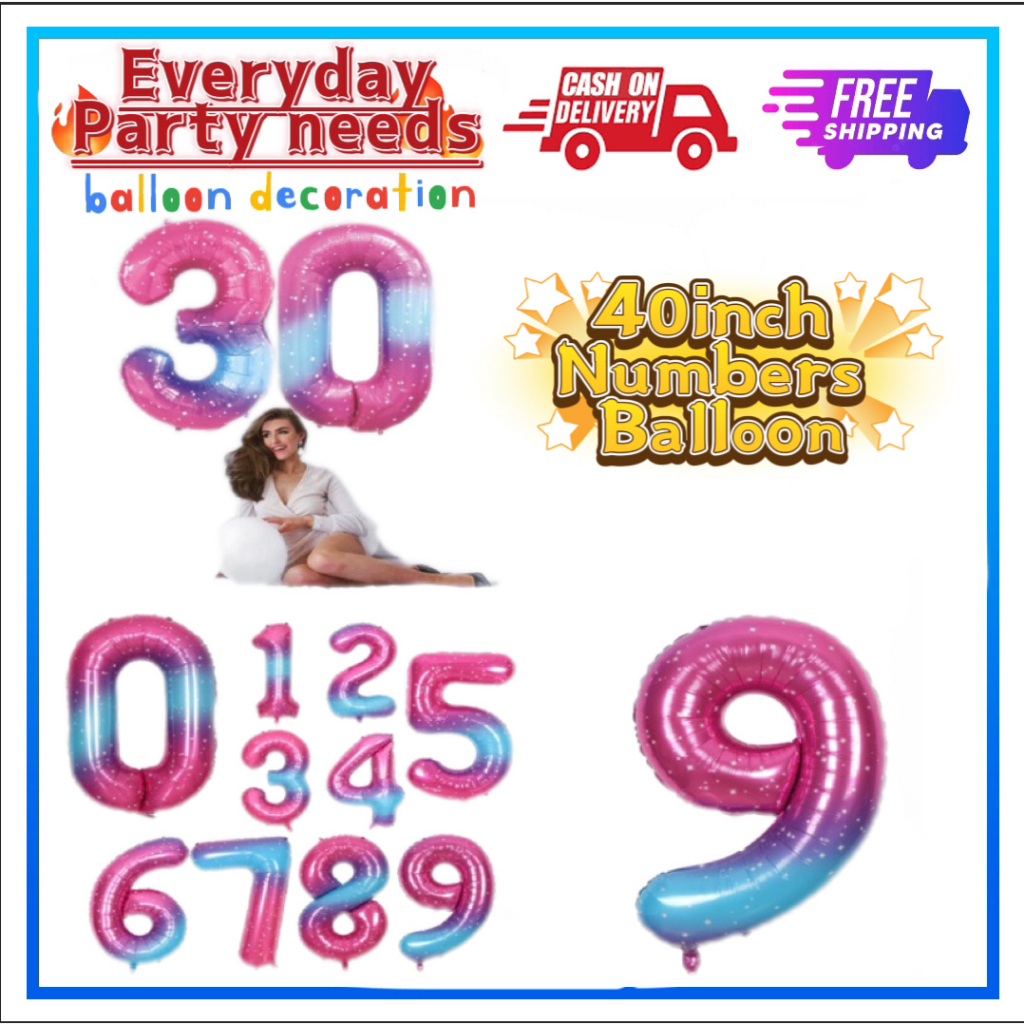 40 Inch Numbers Balloon Party Decorations Rainbow Gradient Star Galaxy ...
