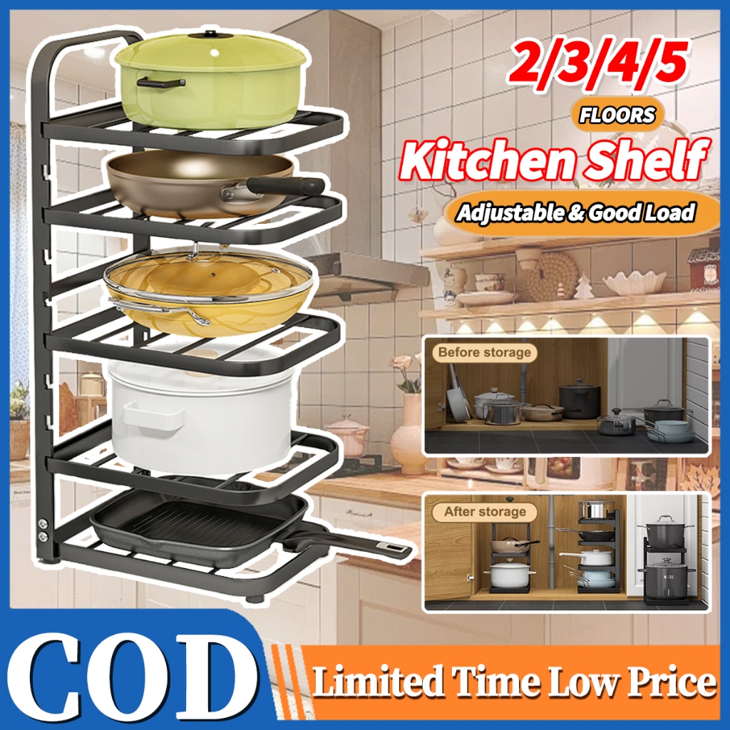 Adjustable Kitchen Pan Organizer rack 2-5 layer Pot Rack Countertop stainless kitchenware ...