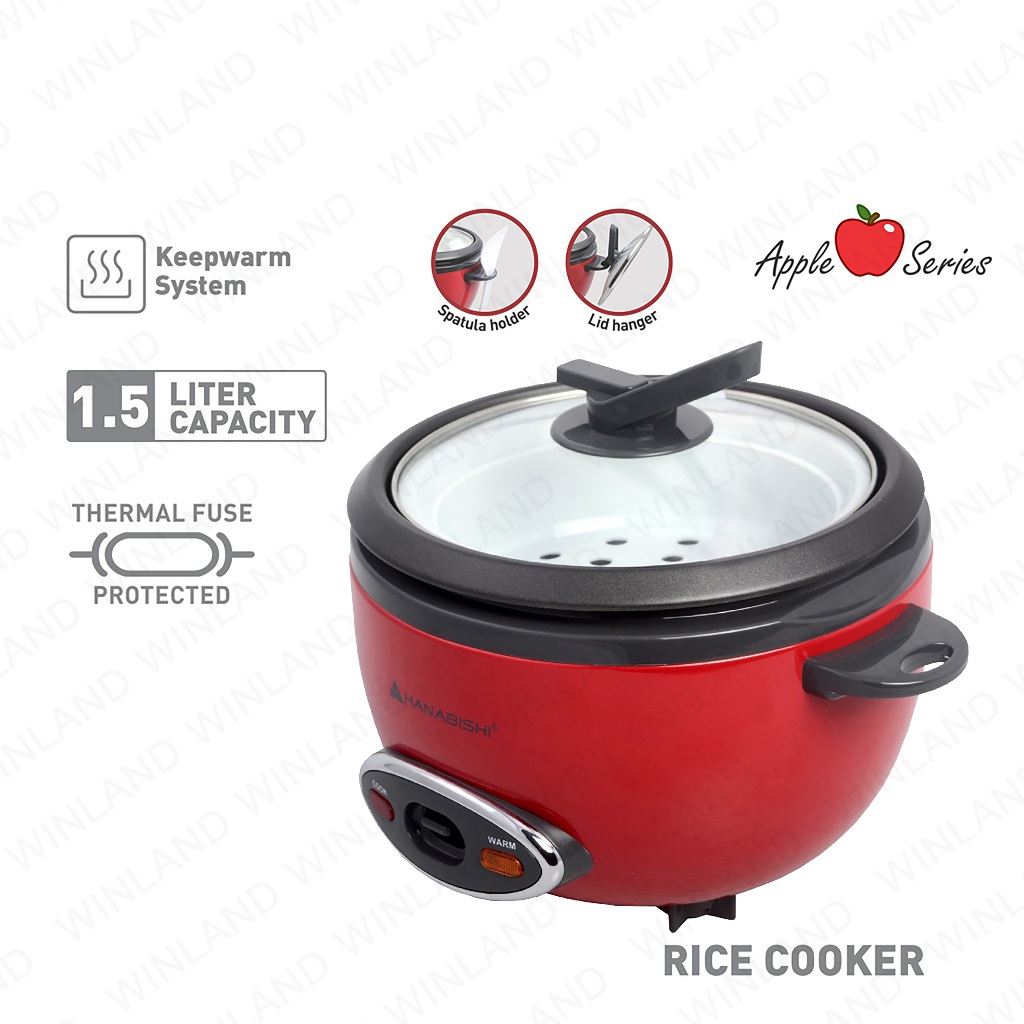 Hanabishi by Winland Rice Cooker 1.5L serves 7cups Glass Cover Teflon ...