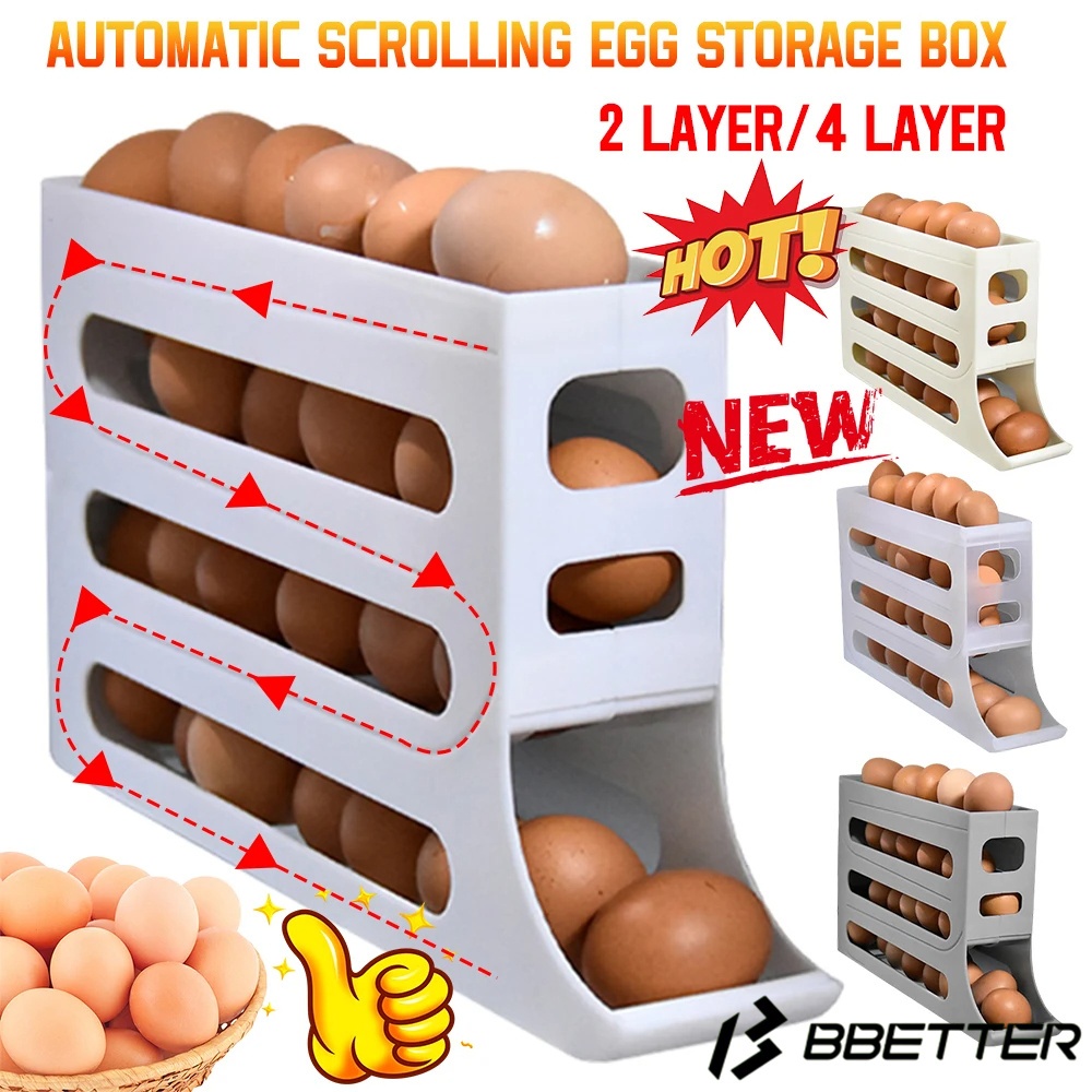4 Tier Kitchen Egg Tray Refrigerator Egg Organizer Drop Proof Automatic ...