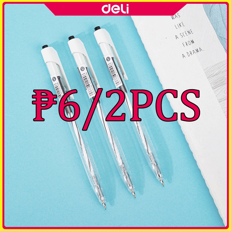 Deli 2Pcs Press Ballpoint Ballpen 0.7mm Black Student Ballpen Office ...