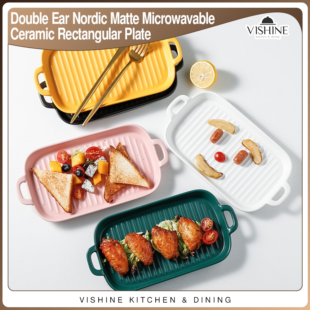 VISHINE Nordic Matte Ceramic Rectangular Plate Double Ear Serving ...