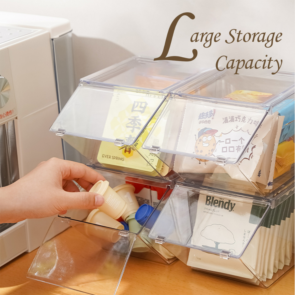 DAU 1 Piece Clear Tea Bag Storage Container Box with Lid Stackable Bin ...