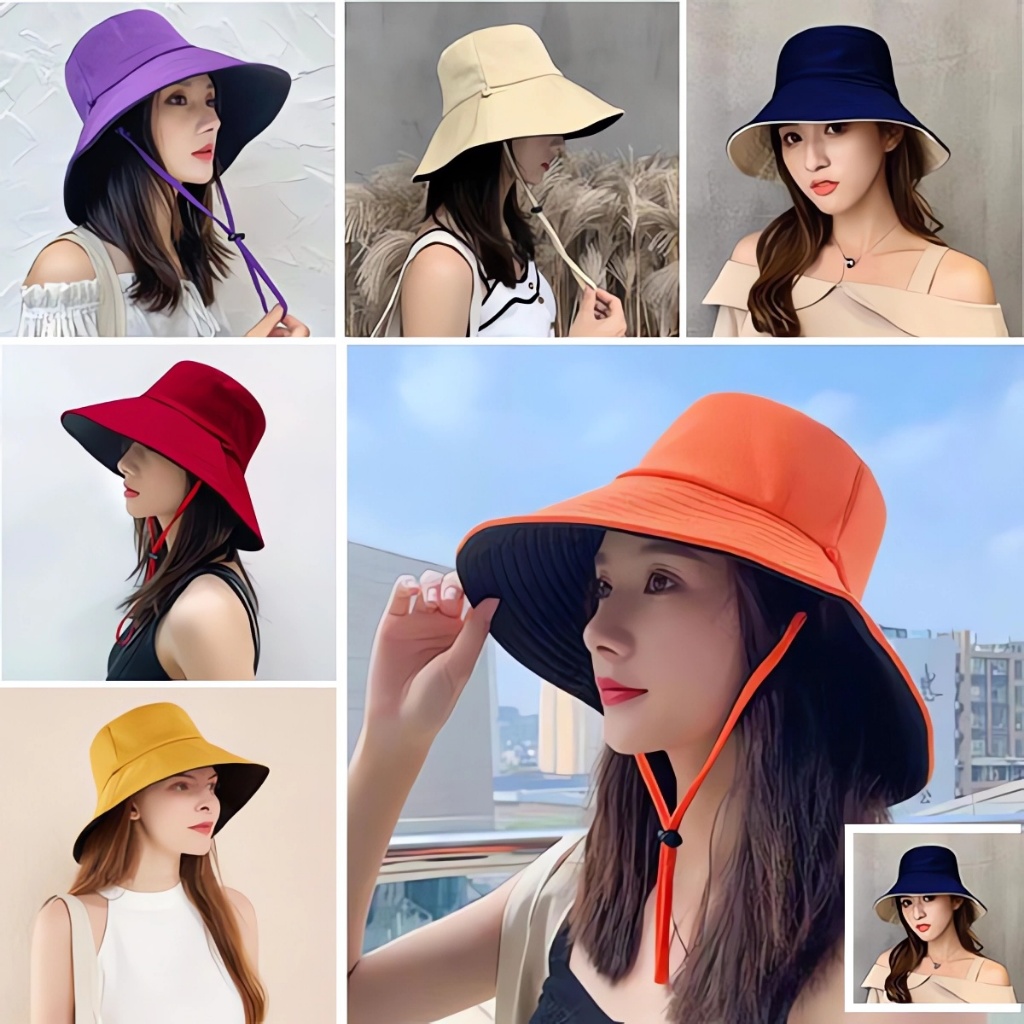 Plain Reversible Double Side Women's Hat Bucket Hat Beach Hat Summer ...