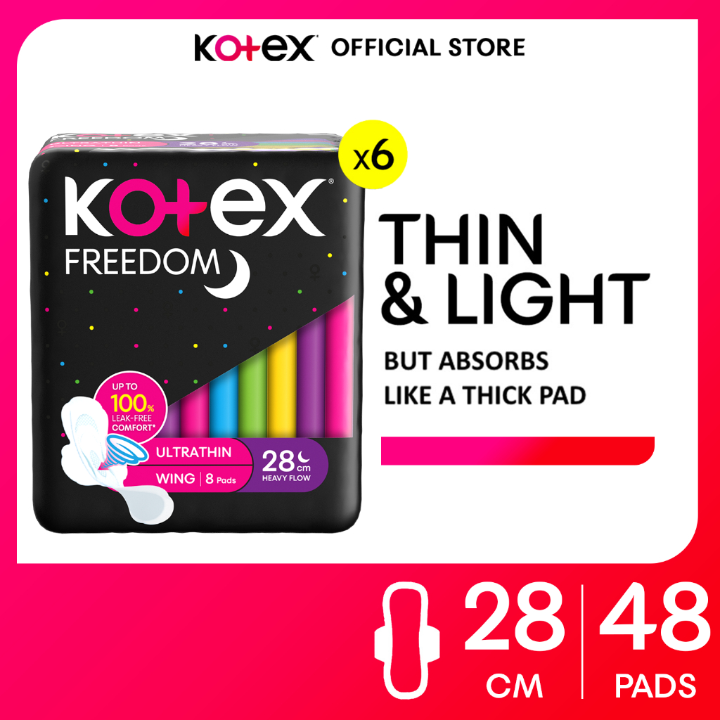 Kotex Freedom Ultrathin Sanitary Napkins 28cm - 8 Pads x 6 Packs (48 ...