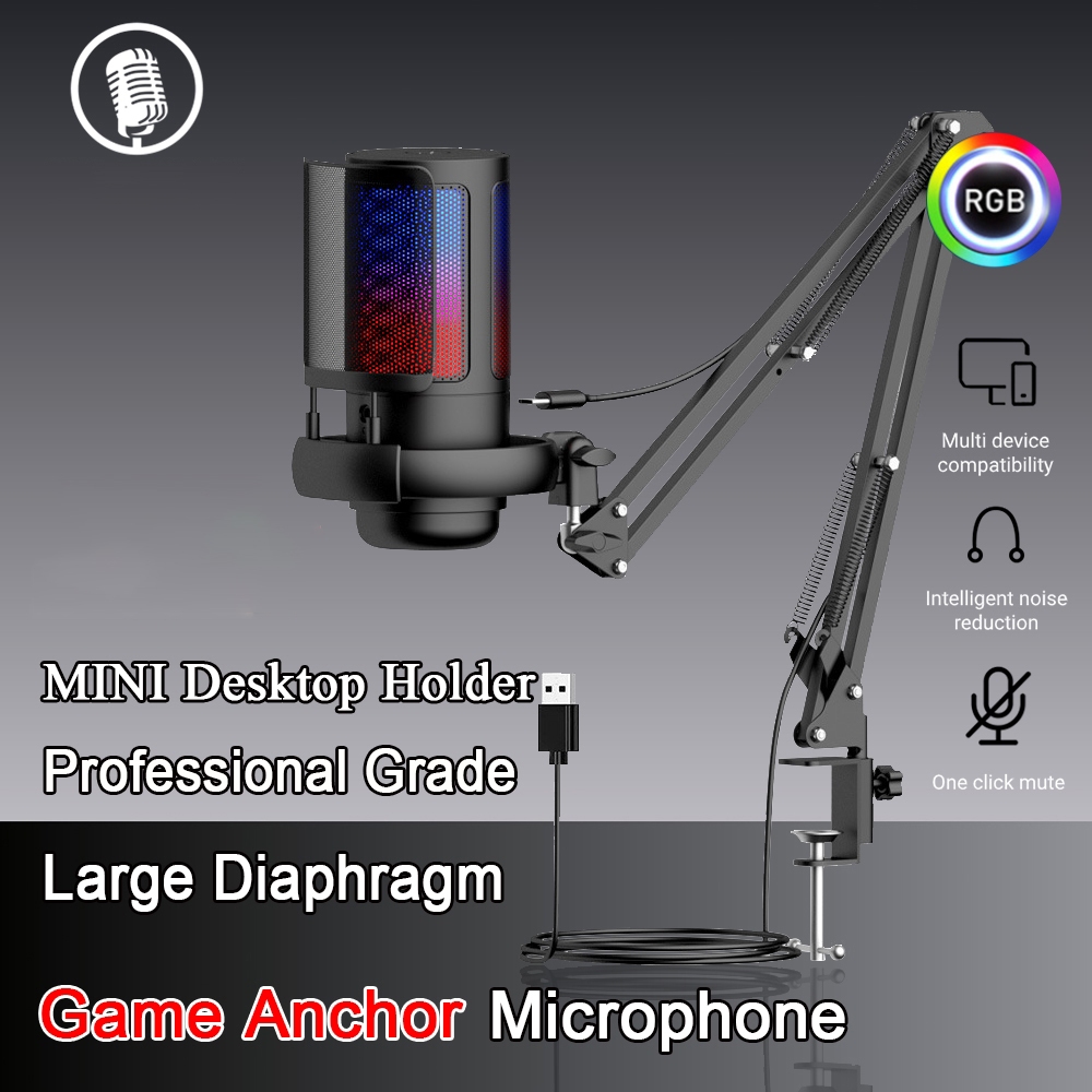 RGB USB Microphone Gaming USB Mic Plug Noise-cancelling game voice ...