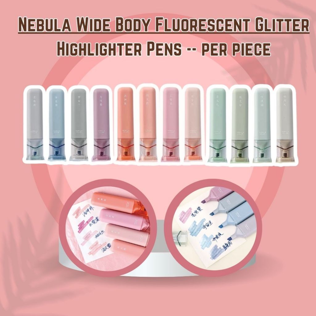 Nebula Series Wide Body Fluorescent Glitter Sparkling Highlighter Pens ...