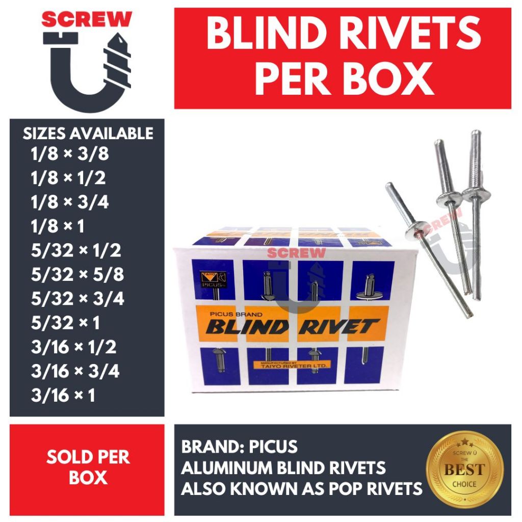 BLIND RIVETS | 1/8 | 5/32 | 3/16 | SOLD PER BOX | Shopee Philippines