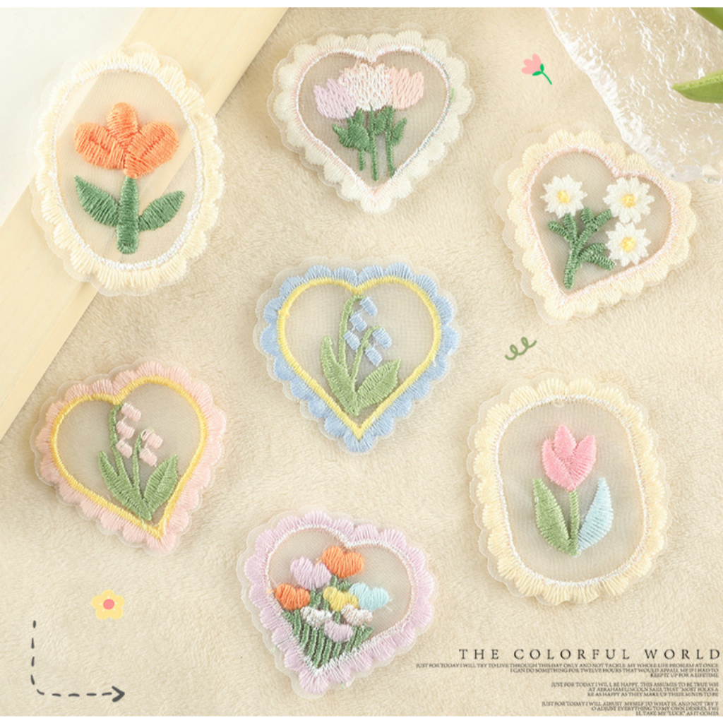 Embroidery label cartoon flower cloth label lace embroidery sticker diy ...