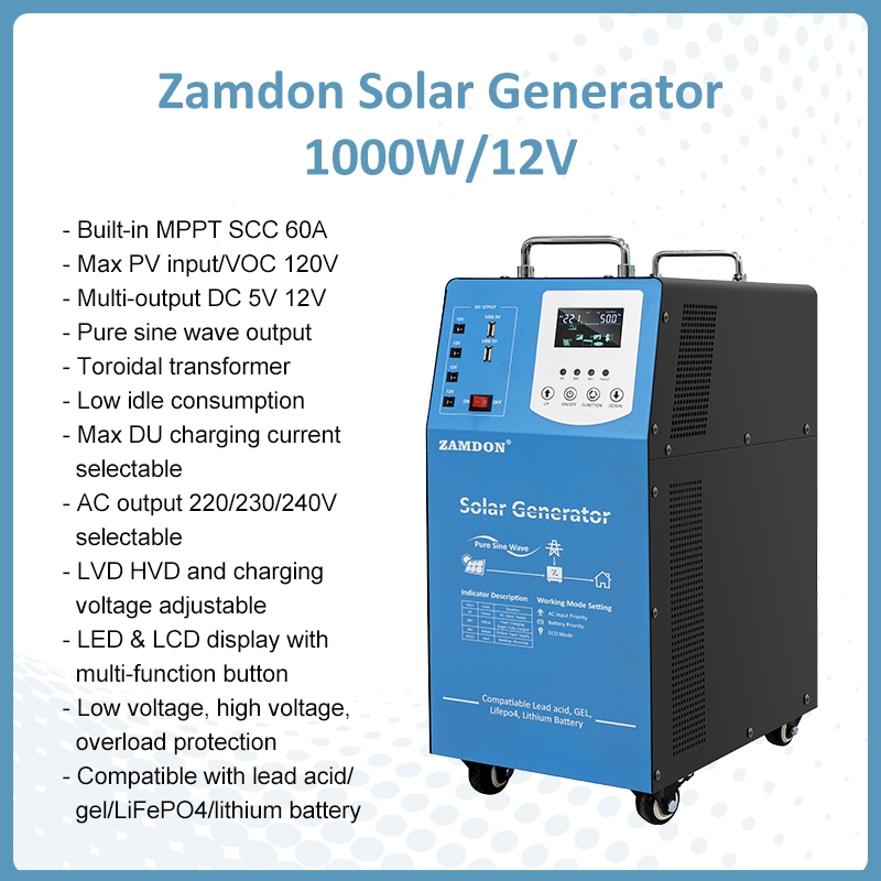 Zamdon Toroidal Solar Generator 12V1000W with MPPT SCC 60A and GEL ...