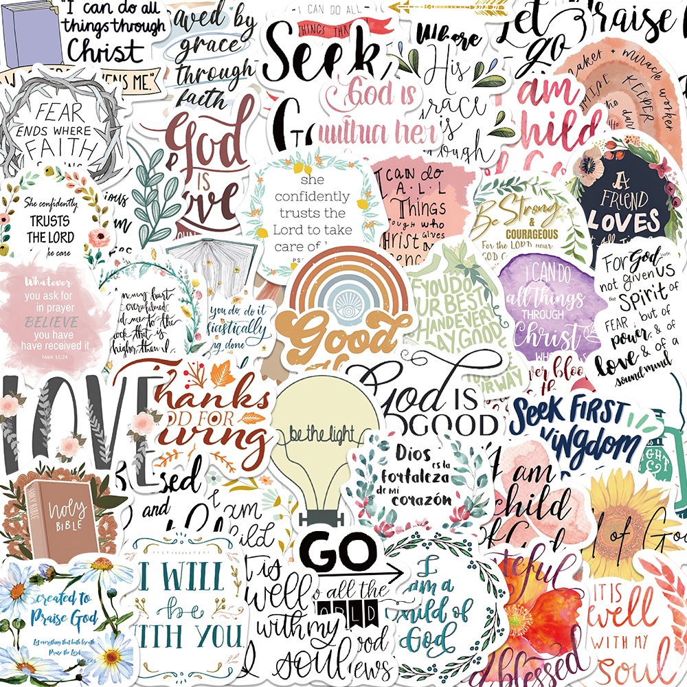 50pcs Bible Quotes sticker set Waterproof Removable bible verse sticker ...