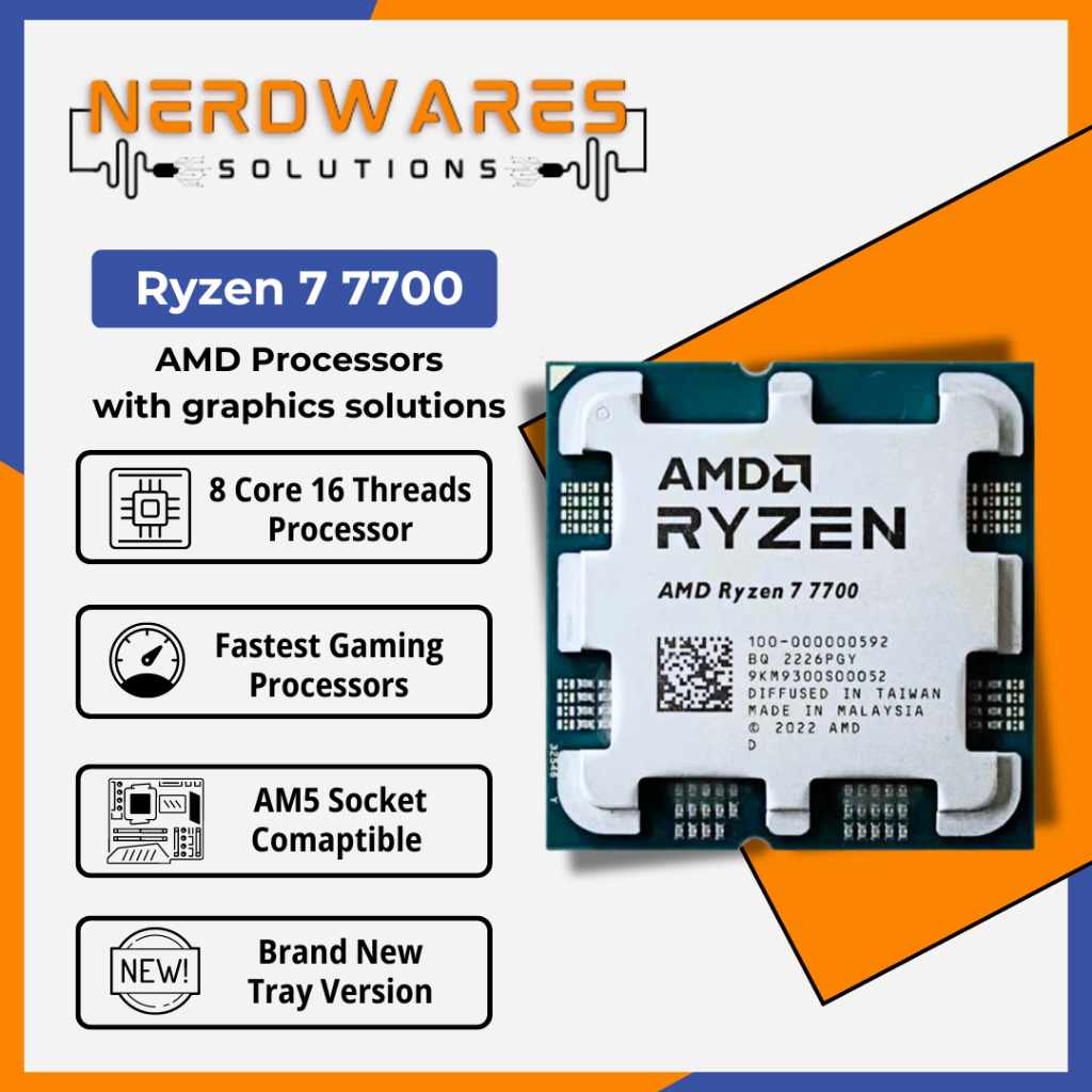 AMD Ryzen 7 7700 7700X 8 Cores 16 Threads with Radeon Vega Graphics Processor Support AM5 CPU ...