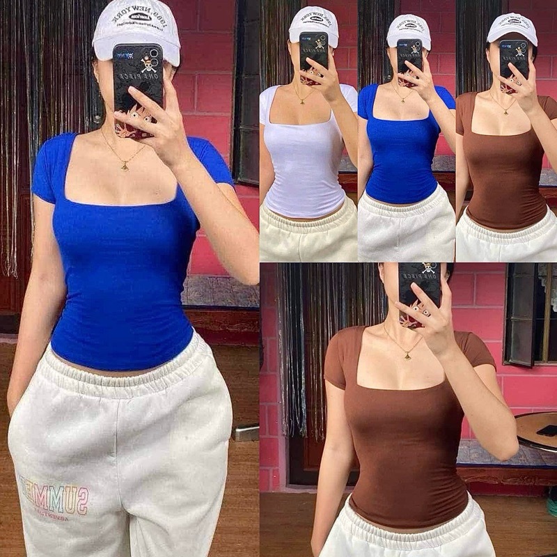 Sanah.H Square neck Double Lining Top Basic Top Slim Fitting | Shopee ...