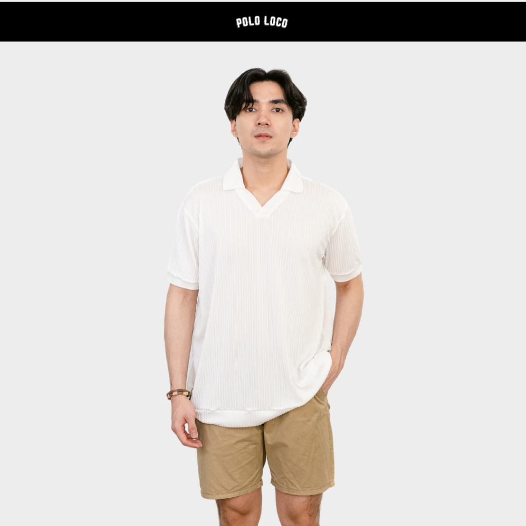 POLO LOCO White Textured Polo Shirt | Shopee Philippines