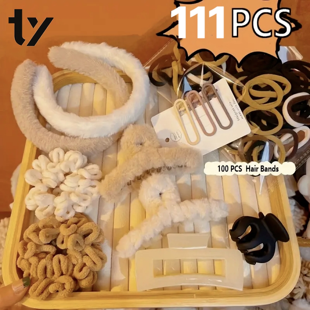 111Pcs/Set Korean Hair Clip for Women Hair Tie Stretch Rubber Hair Band ...