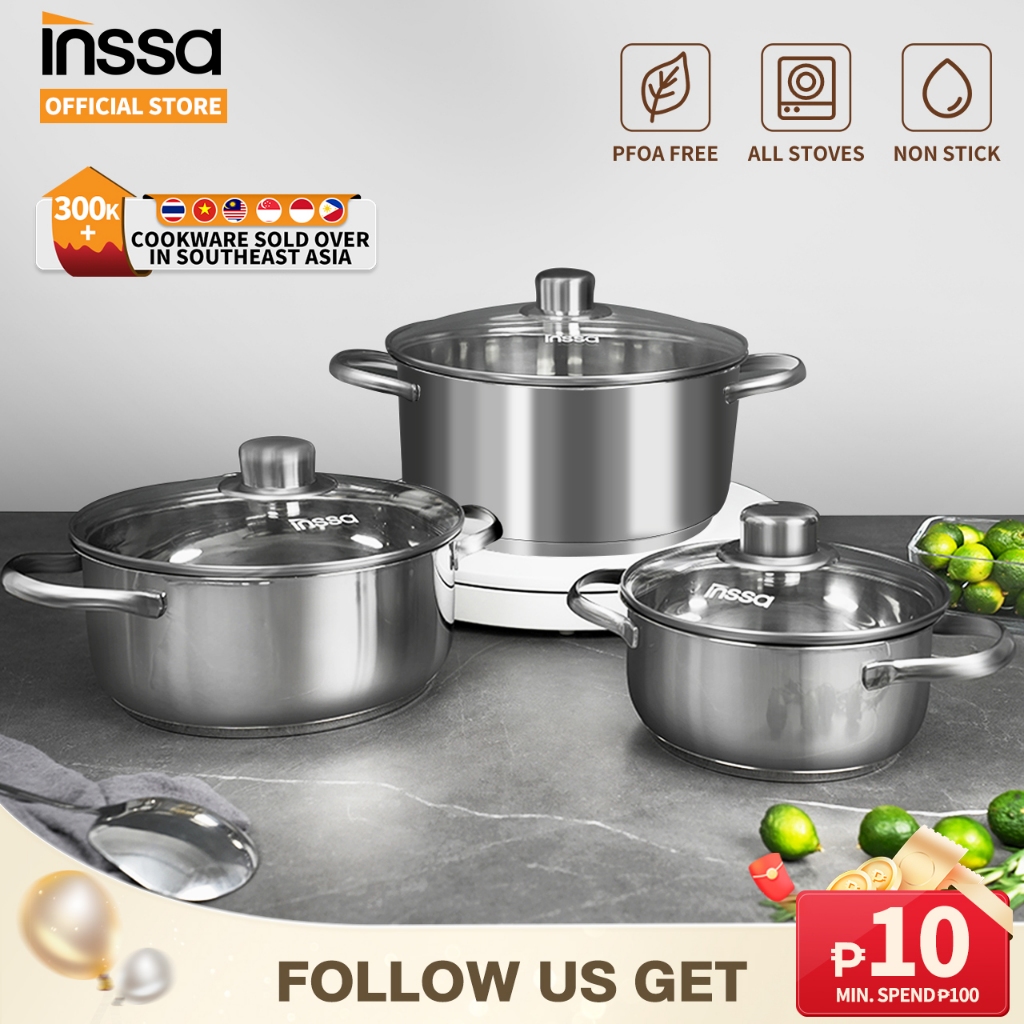 INSSA Cookware Set 304 Stainless Steel Soup Pot 16/20/24cm | Shopee ...