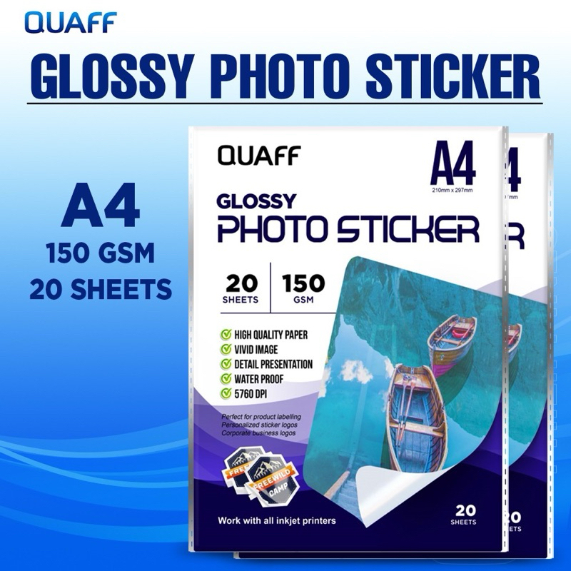 Quaff A4 Size Glossy Photo Sticker Paper 150gsm for DIY Label and Sticker 20sheets/ pack ...