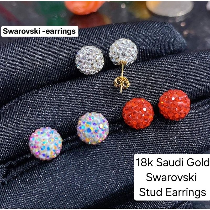 18k Saudi Gold 8mm Swarovski Stud Earrings | Shopee Philippines