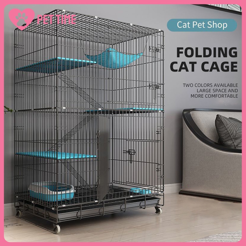 Pet Cat Cage Foldable Sturdy Pet Furniture Cat Cage 4 Layer With Litter ...