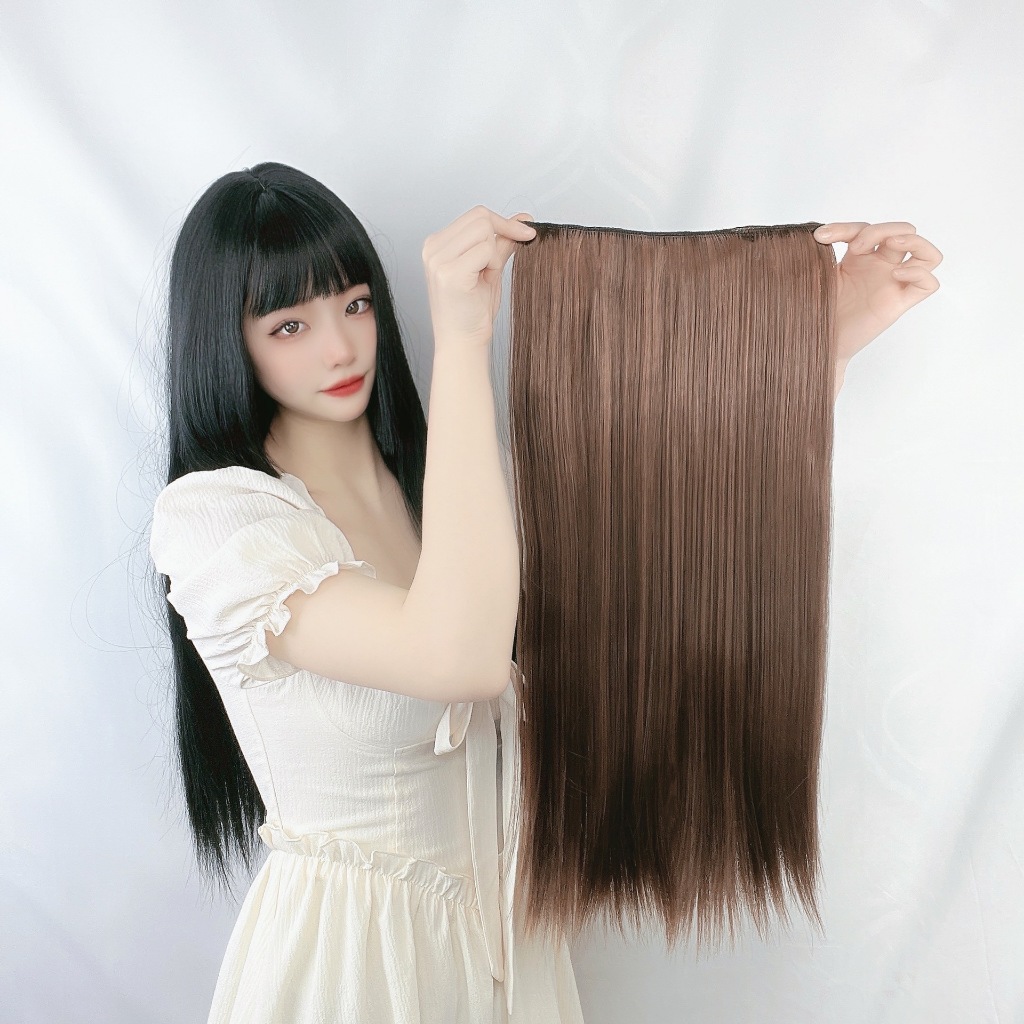 Korean Women One Piece Long Straight Hair Ponytail Breathable Hair Wig ...
