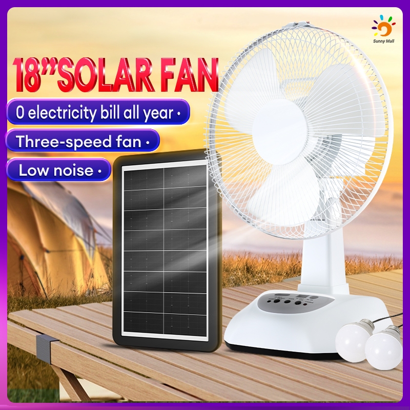 Solar electric fan with charger and 2 bulbs direct 220v solar panel ...